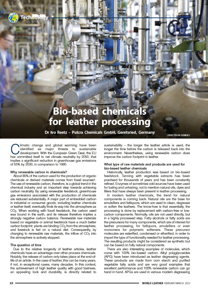 Bio-based chemicals for leather processing - Pulcra Chemicals